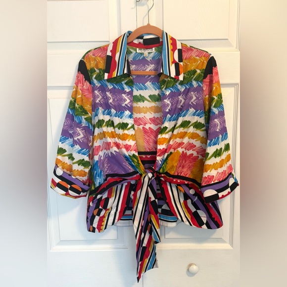 Tops | Vintage Mishca Long Sleeve Colorful Tie Frontwrap ...